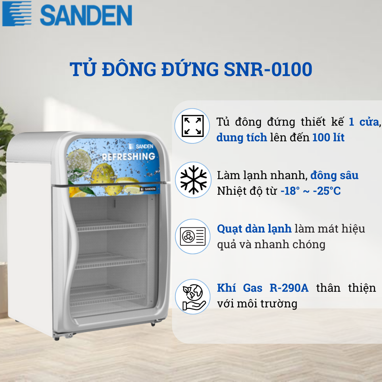 Tủ đông Đứng Sanden 100 Lít SNR-0100 - Sanden Intercool Việt Nam